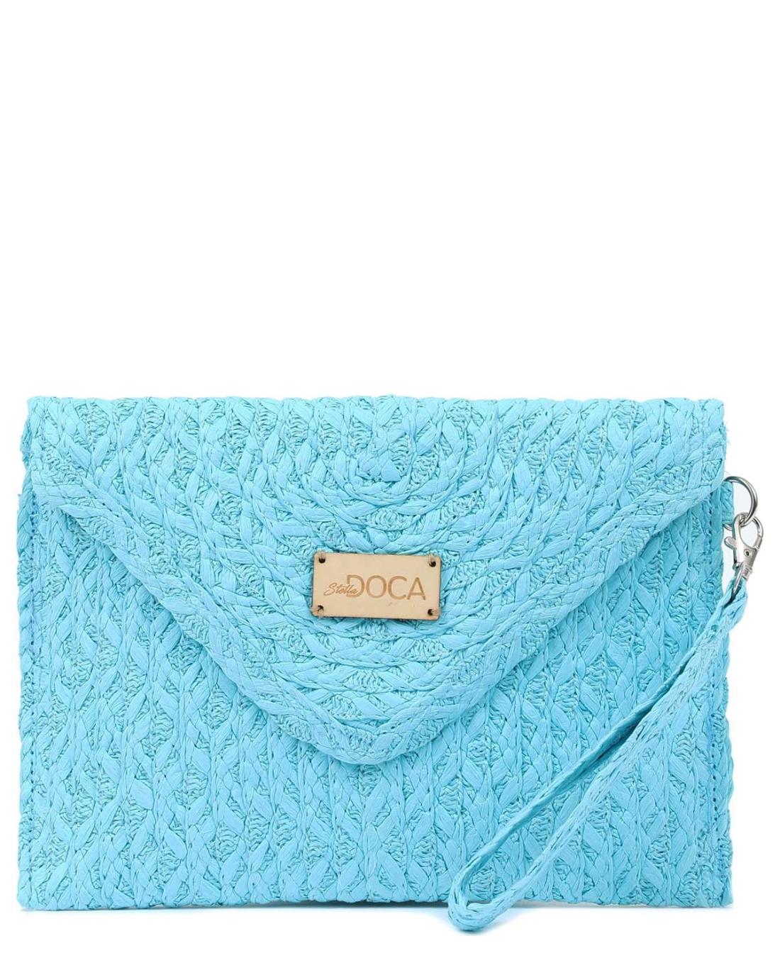 Paper straw light blue women's envelope bag